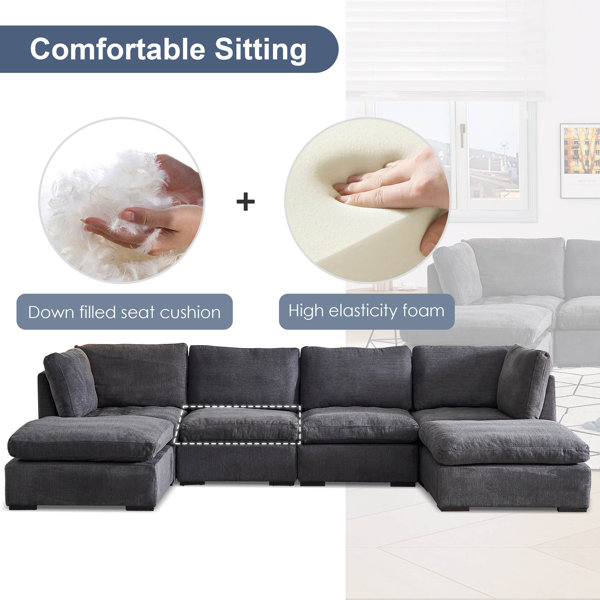 Latitude Run® Darisley 129"W Upholstered Feather Down Filled Modular Sectional | Wayfair